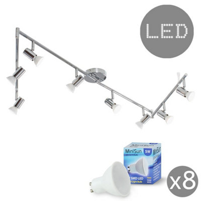 ValueLights Consul Silver Ceiling Bar Spotlight and GU10 Spotlight LED ...