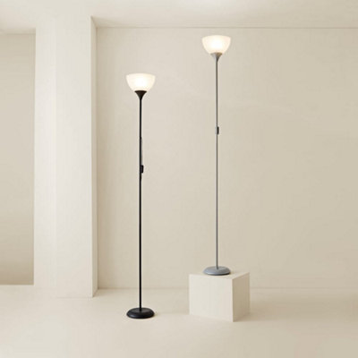 ValueLights Dalby Silver Single Uplighter Modern Floor Lamp With White ...