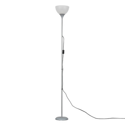 ValueLights Dalby Silver Uplighter Floor Lamp with White Shade and Bulb