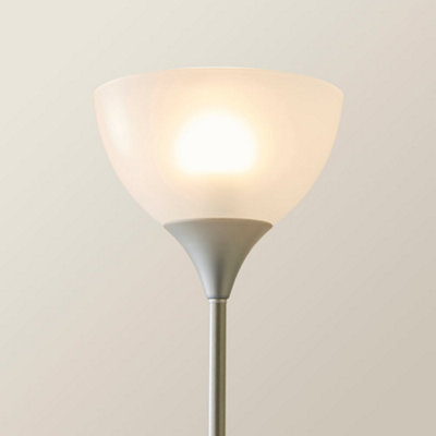 ValueLights Dalby Silver Uplighter Floor Lamp with White Shade and Bulb
