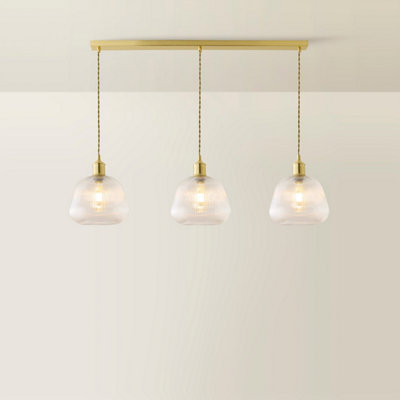 ValueLights Delora Ribbed Bell Glass 3 Drop Brushed Gold Diner Ceiling ...