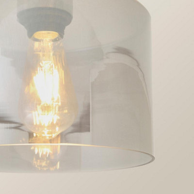 ValueLights Demi Brushed Chrome and Smoked Glass Flush Ceiling Light ...