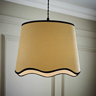 ValueLights Dutton Natural Fabric Black Trim Scallop Edge Ceiling Floor ...
