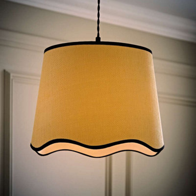 ValueLights Dutton Natural Fabric Black Trim Scallop Edge Ceiling Floor ...