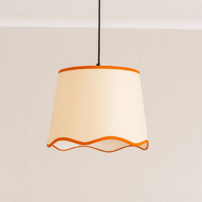 ValueLights Dutton Natural Fabric Rust Trim Scallop Edge Large Lamp ...