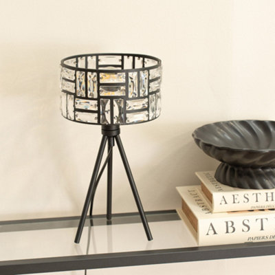 ValueLights Elise Pair Acrylic Jewel Two Tier Shade Black Tripod Table ...