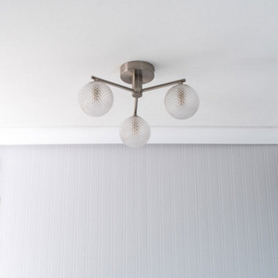 ValueLights Elle Brushed Chrome 3 Way IP44 Bathroom Glass Shade Ceiling ...