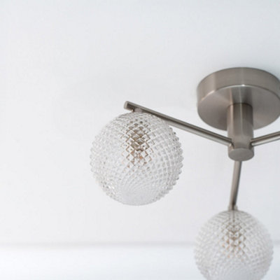 ValueLights Elle Brushed Chrome 3 Way IP44 Bathroom Glass Shade Ceiling ...