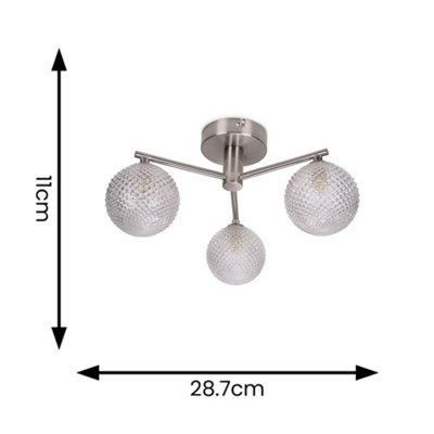 ValueLights Elle Brushed Chrome 3 Way IP44 Bathroom Glass Shade Ceiling ...
