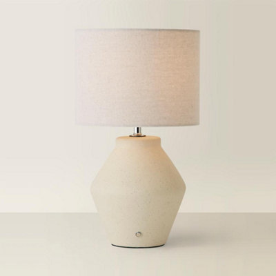 ValueLights Finn Cream Ceramic Rechargeable Table Lamp with Linen Shade