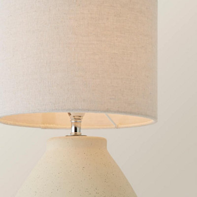 ValueLights Finn Cream Ceramic Rechargeable Table Lamp with Linen Shade