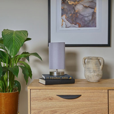 ValueLights Francis Brushed Chrome Touch Table Lamp with Grey Shade