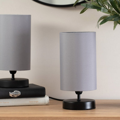 VALUELIGHTS FRANCIS PAIR OF BLACK TOUCH TABLE LAMPS WITH GREY SHADE