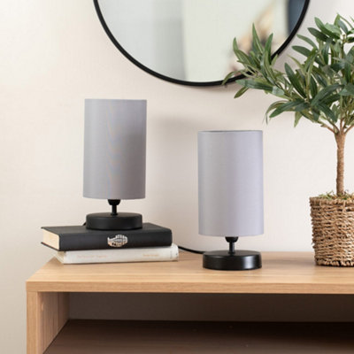 VALUELIGHTS FRANCIS PAIR OF BLACK TOUCH TABLE LAMPS WITH GREY SHADE