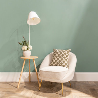 ValueLights Freja Large Wooden Floor Lamp with Fabric Tapered Shade and Coffee Table - Bulb Included