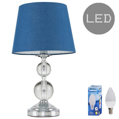ValueLights Gatto Chrome & Acrylic Ball Touch Table Lamp with Navy Blue ...