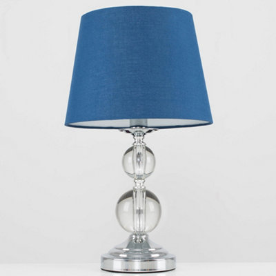 ValueLights Gatto Chrome & Acrylic Ball Touch Table Lamp with Navy Blue ...