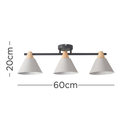 ValueLights Giza Scandi 3 Way Black & Wood Ceiling Light Fitting with ...