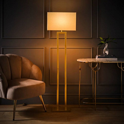 ValueLights Gloria Gold Double Stem Metal Floor Lamp with Rectangular ...