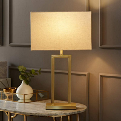 ValueLights Gloria Gold Double Stem Metal Table Lamp with Rectangular ...
