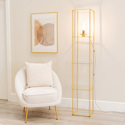ValueLights Gobie Gold Metal Frame with Glass Storage Shelf Floor Lamp