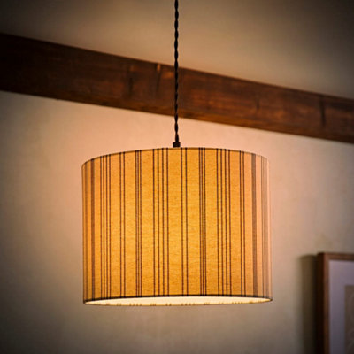ValueLights Hallie Natural Linen Stripe Detail Large Drum Ceiling Lamp ...