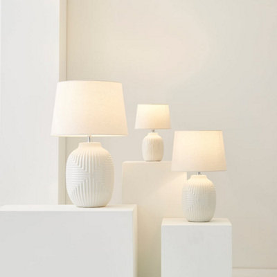 ValueLights Harrison Tapered Lamp Shade White Geometric Ribbed Pattern ...