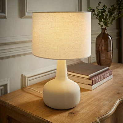ValueLights Hayley Natural Linen Drum Shade Beige Squat Base Ceramic ...