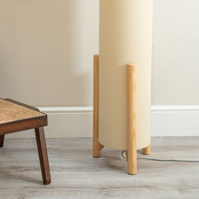 ValueLights Henry Wooden Oak Effect Midi Floor Lamp with Natural ...