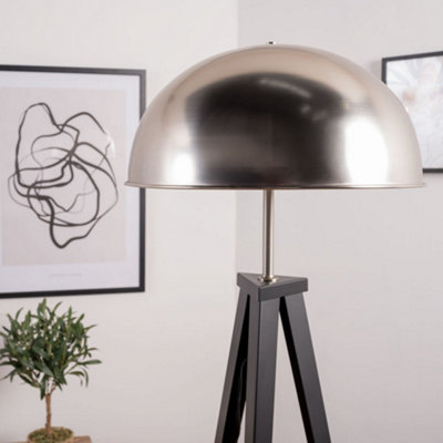 ValueLights Horvit Black Metal Tripod Standing Floor Lamp with Silver ...