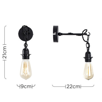 ValueLights Huber Pair of Industrial Satin Black Wall Ceiling Light ...