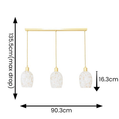 ValueLights India White Confetti Glass Shade 3 Drop Brushed Gold Diner ...