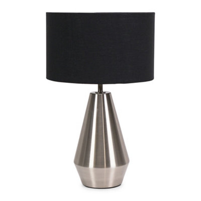 ValueLights Jax Silver Metal Touch Dimmer Table Lamp with Black Drum Shade