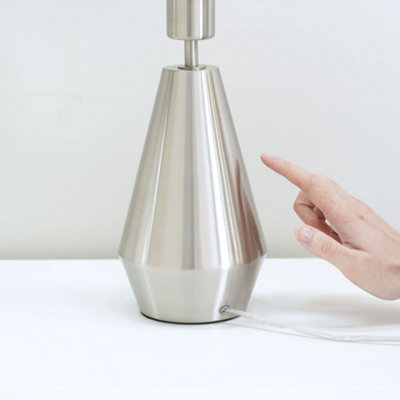 ValueLights Jax Silver Metal Touch Dimmer Table Lamp with Black Drum Shade