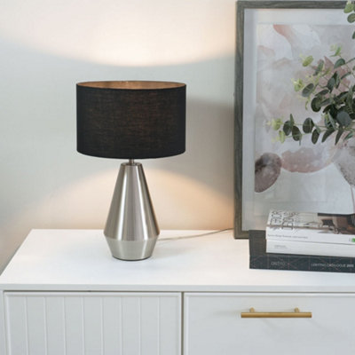 ValueLights Jax Silver Metal Touch Dimmer Table Lamp with Black Drum Shade