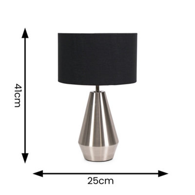 ValueLights Jax Silver Metal Touch Dimmer Table Lamp with Black Drum Shade