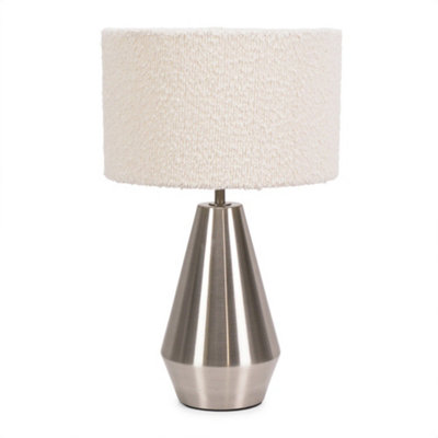 ValueLights Jax Silver Metal Touch Dimmer Table Lamp with Cream Boucle ...