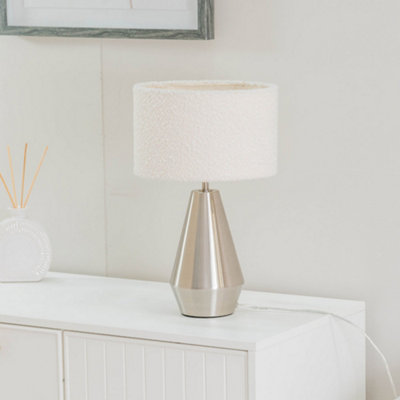 ValueLights Jax Silver Metal Touch Dimmer Table Lamp with Cream Boucle ...