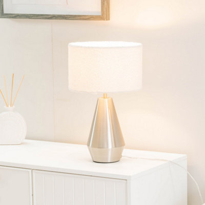 ValueLights Jax Silver Metal Touch Dimmer Table Lamp with Cream Boucle ...