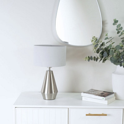 ValueLights Jax Silver Metal Touch Dimmer Table Lamp with Grey Drum Shade