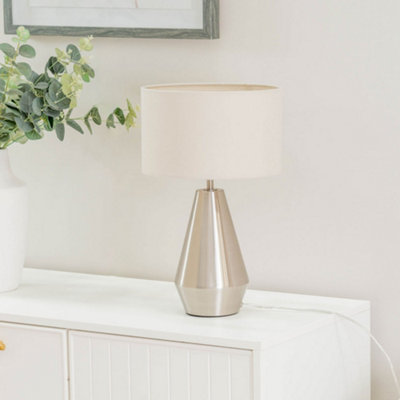 ValueLights Jax Silver Metal Touch Dimmer Table Lamp with Natural Drum ...