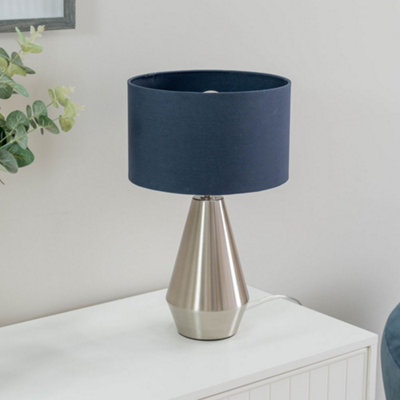 ValueLights Jax Silver Metal Touch Dimmer Table Lamp with Navy Blue ...