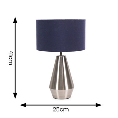 ValueLights Jax Silver Metal Touch Dimmer Table Lamp with Navy Blue ...