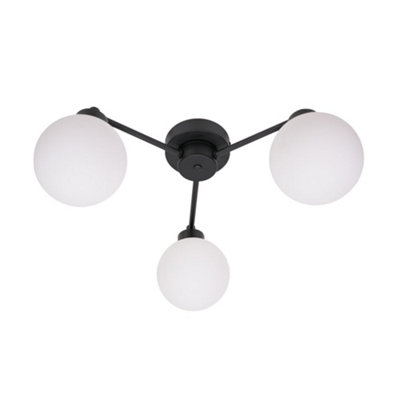ValueLights Jonah 3 Way Matt Black Ceiling Light Fitting with Globe ...