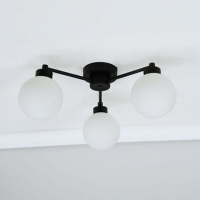 ValueLights Jonah 3 Way Matt Black Ceiling Light Fitting with Globe ...