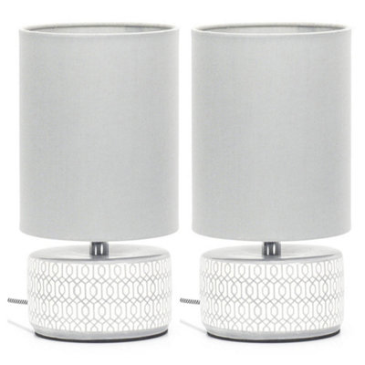 ValueLights Kaia Pair of Grey and White Etched Ceramic Table Lamps with ...