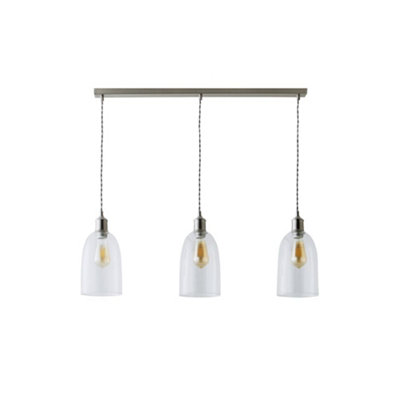 ValueLights Kira Glass Cloche Dome 3 Drop Bar Brushed Chrome Diner ...