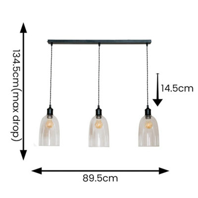 ValueLights Kira Glass Cloche Dome 3 Drop Bar Matte Black Diner Ceiling ...