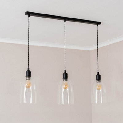 ValueLights Kira Glass Dome 3 Drop Bar Matte Black Diner Ceiling ...