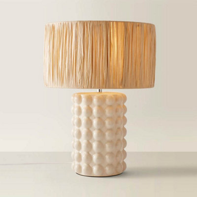 ValueLights Kiran Stone Bobble Ceramic Bedside Table Lamp with Natural ...